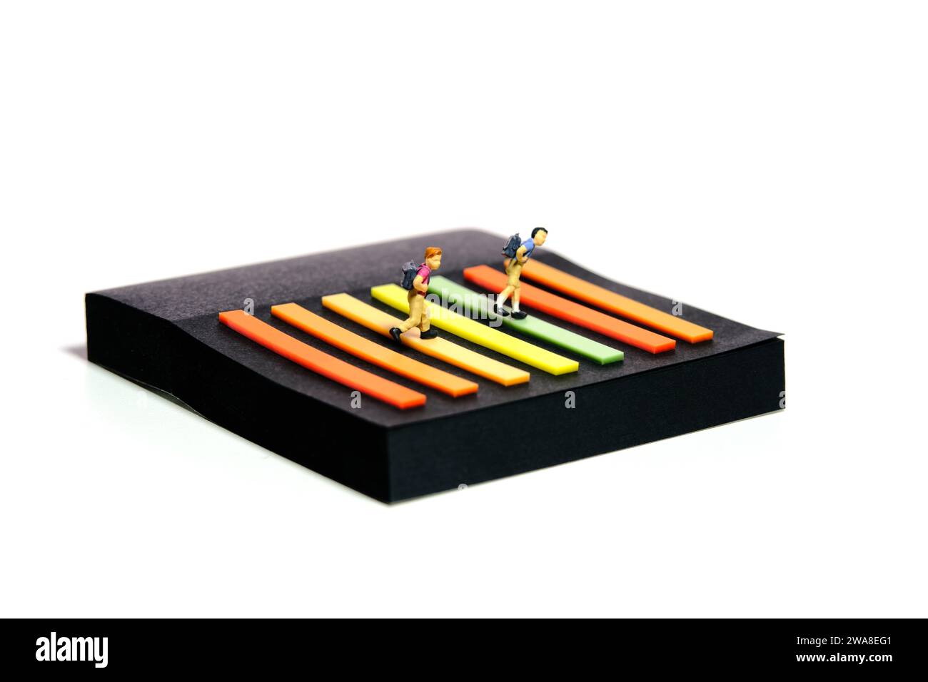 Creative miniature people toy figure photography. Sticky notes ...