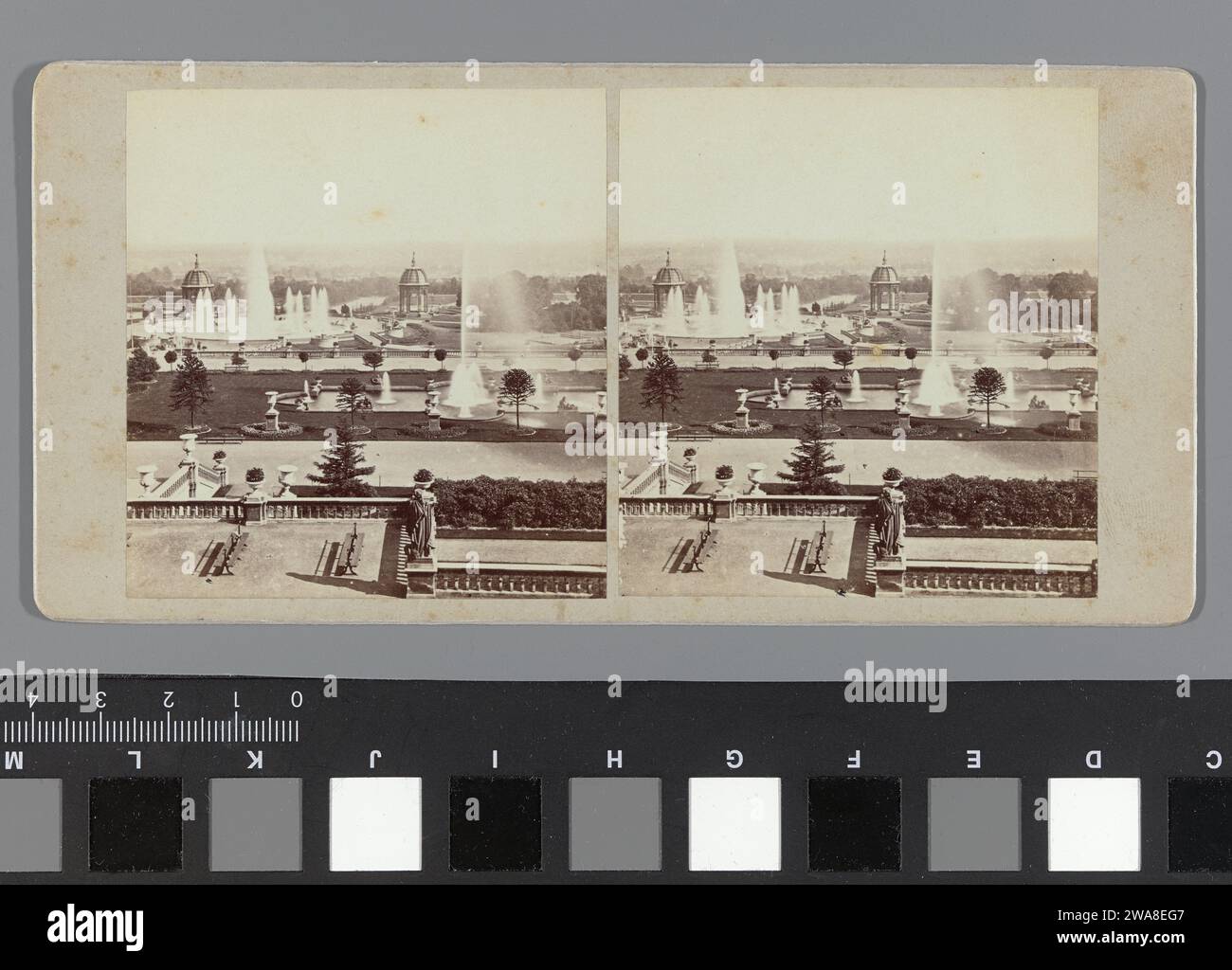 View of the gardens of Crystal Palace in Sydenham with statues and ...