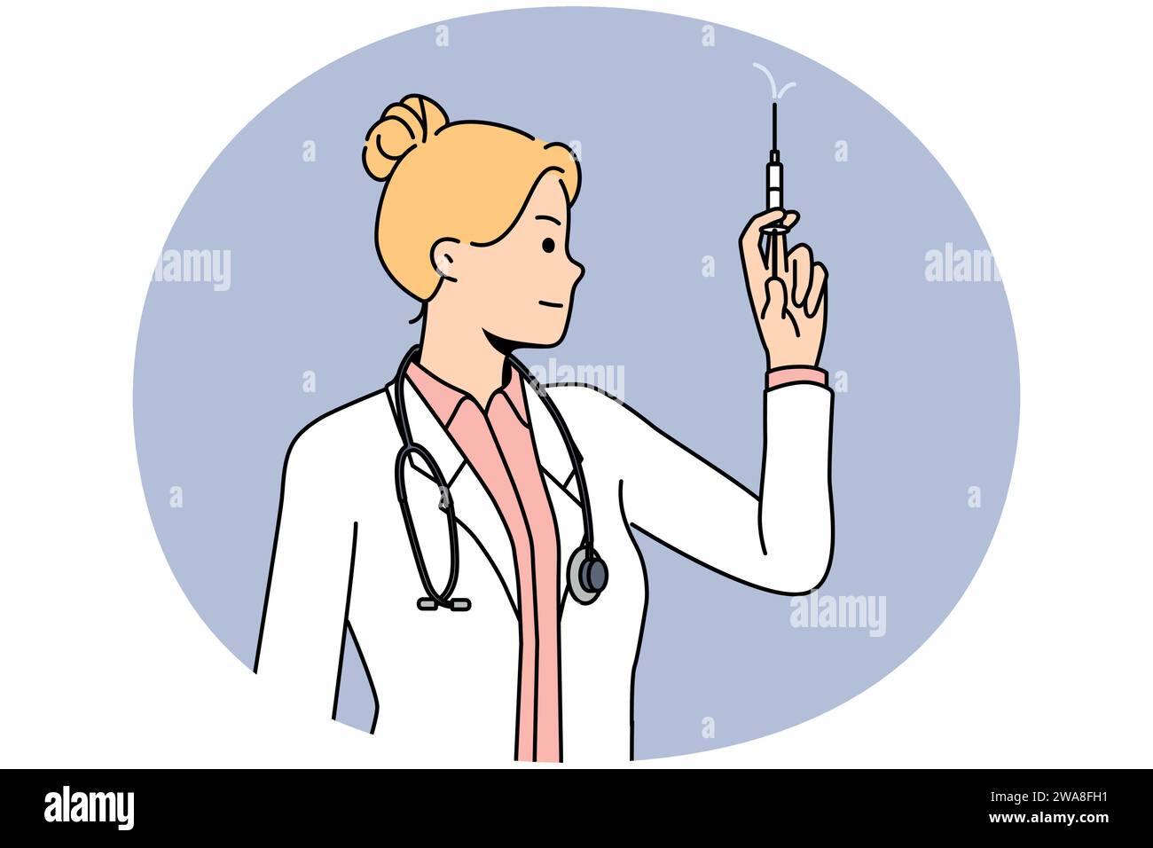 Young female nurse in medical uniform hold syringe in hands. Woman ...