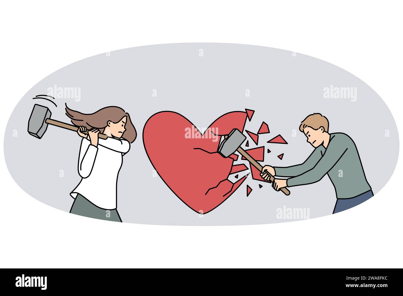 Angry man and woman break huge heart with hammers suffer from breakup ...