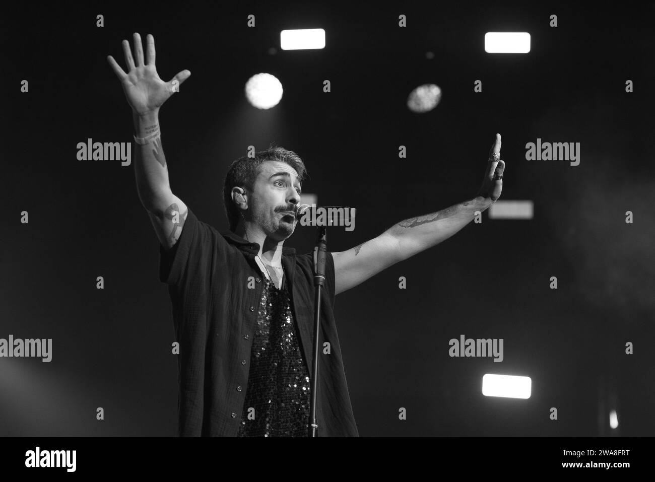 Singer Rayden performs during the concert at the WiZink Center in ...