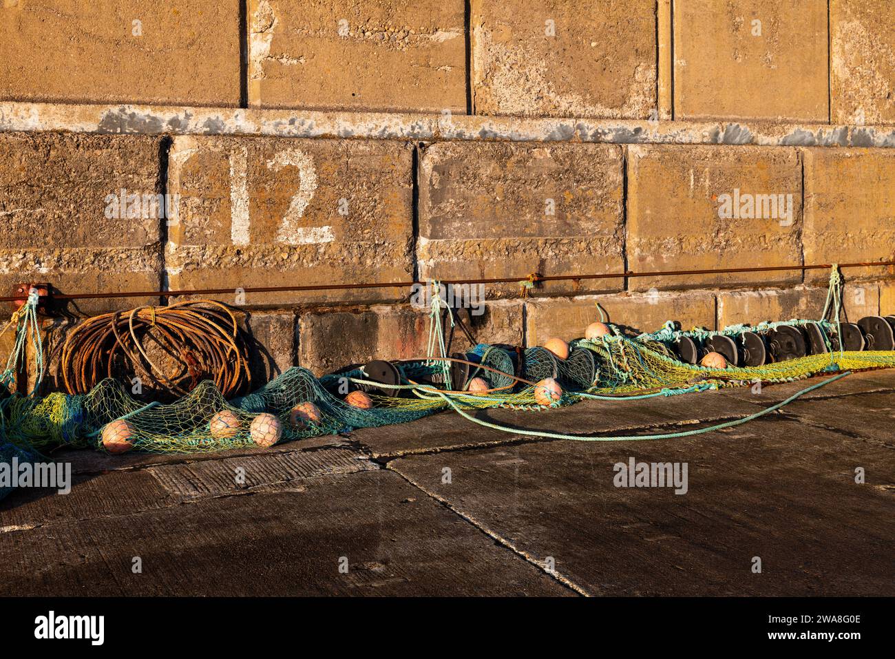 1 January 2024. Buckie Harbour,Moray,Scotland. This is a fishing net on ...