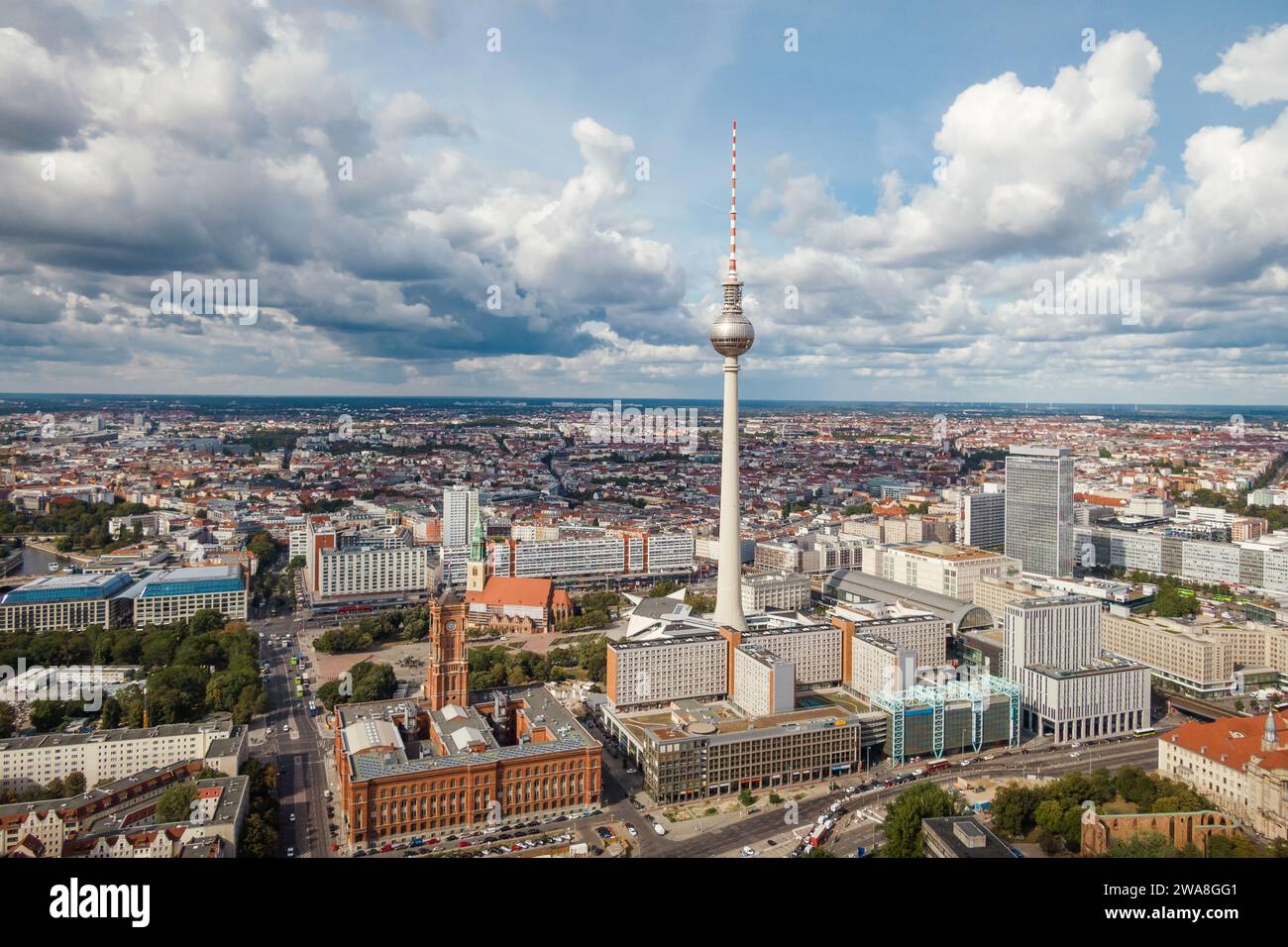 Aerial view of fernsehturm berlin and alexanderplatz hi-res stock photography and images - Alamy