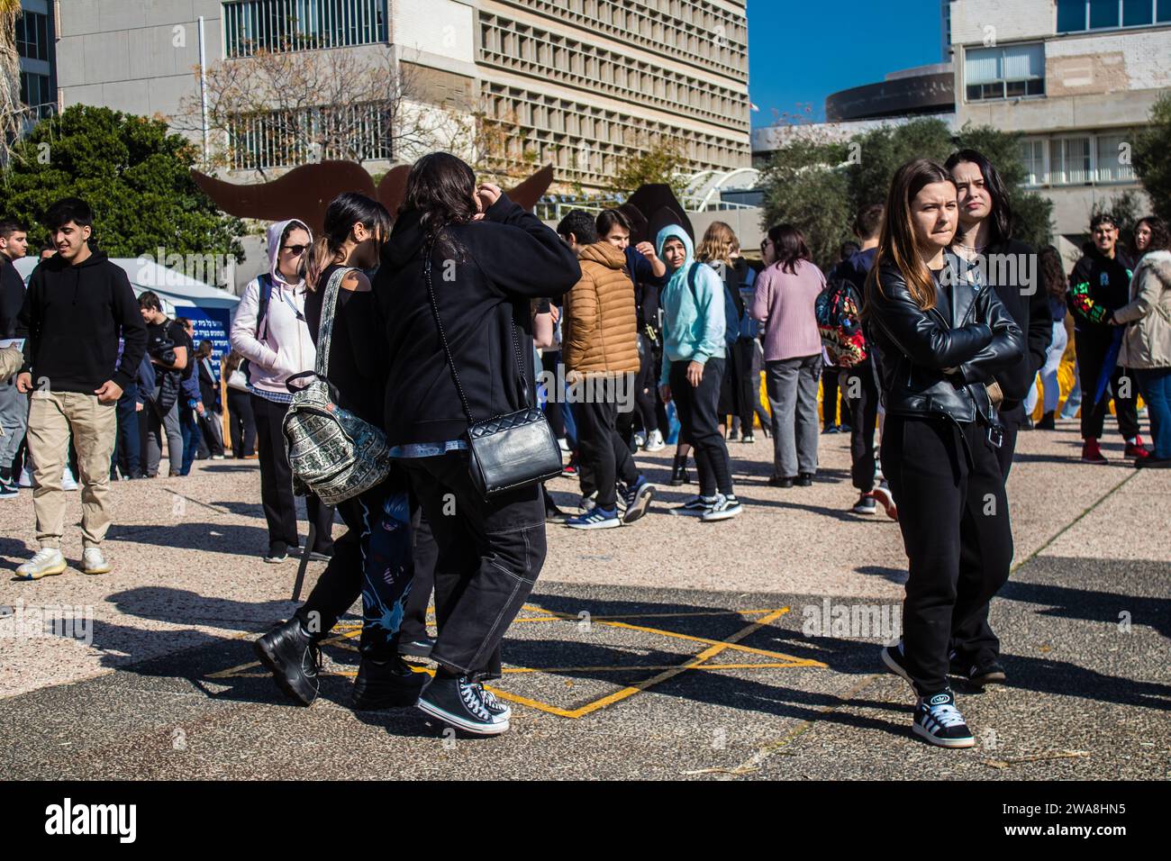 Israeli high school students come for a memorial visit to the Tel Aviv ...