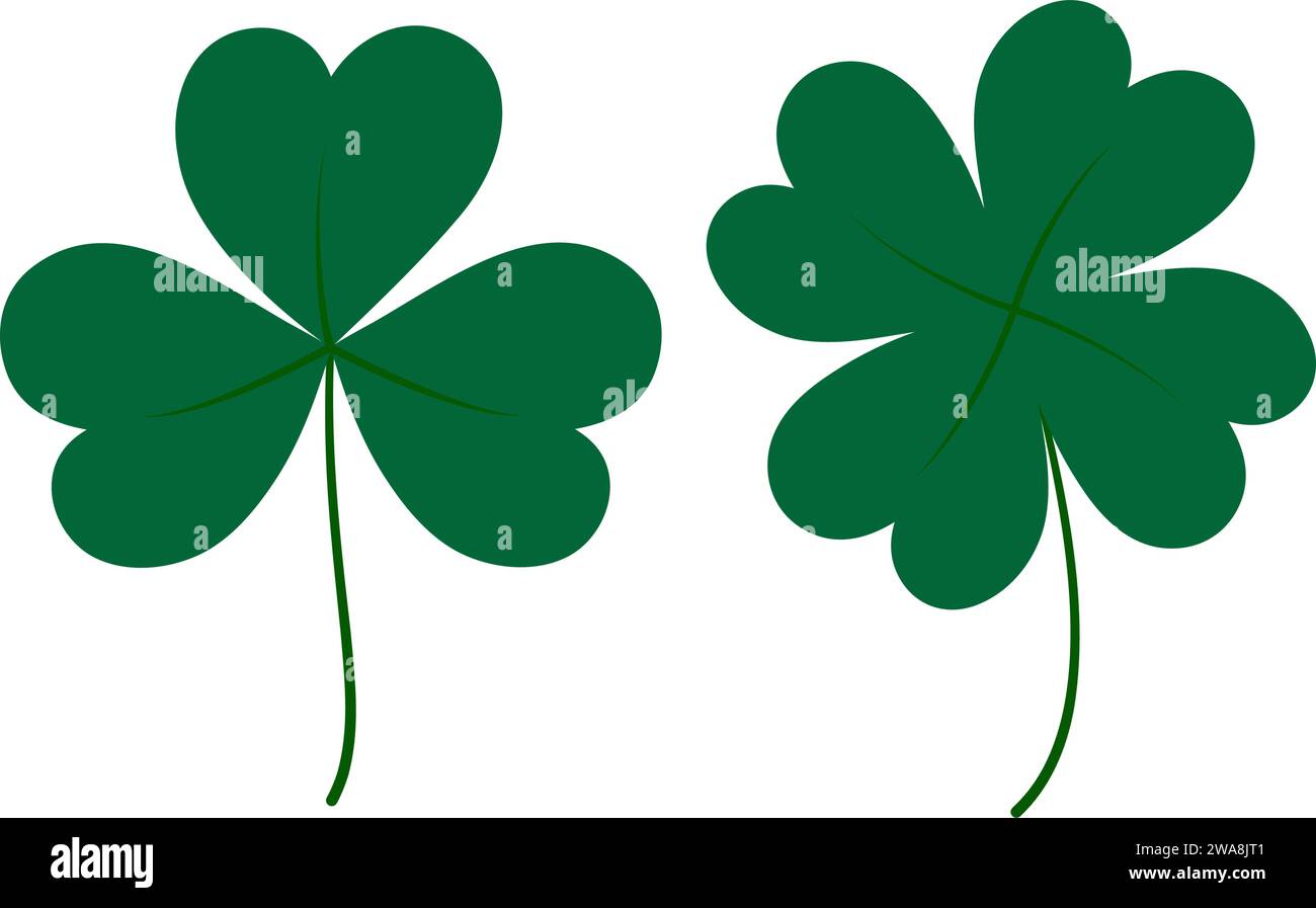 Three leaf and four leaf clover in trendy green. Design elements for ...
