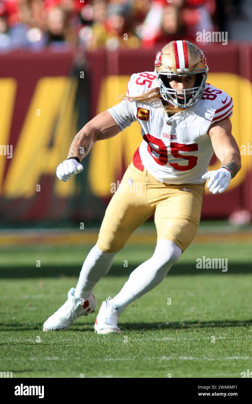 San Francisco 49ers tight end George Kittle (85) runs during an NFL ...