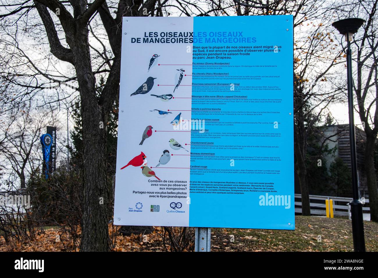 Types of birds sign at Jean-Drapeau park on St. Helen Island in ...