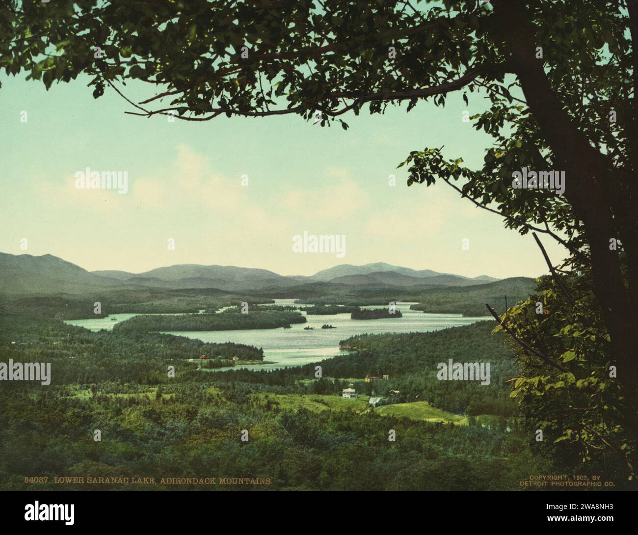 Lower Saranac Lake, Adirondack Mountains, New York 1902 Stock Photo - Alamy