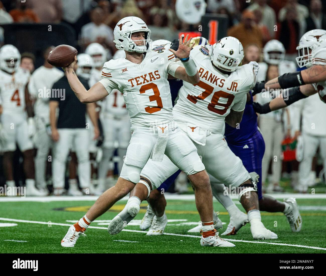 January 01 2024 New Orleans LA U.S.A. Texas quarterback Quinn Ewers (3 ...