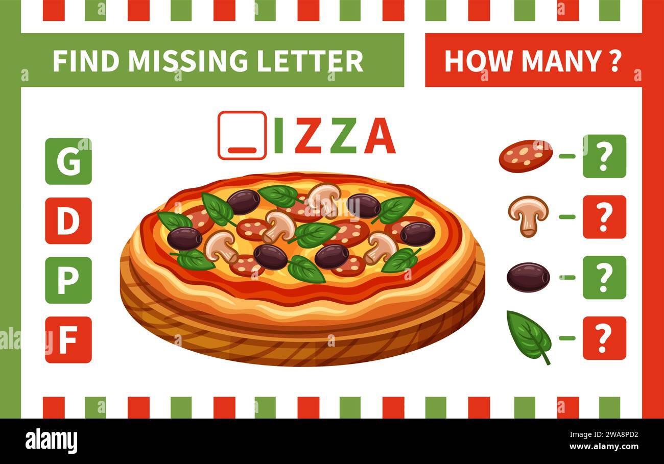 How many counting pizza food ingredient, children math education puzzle ...
