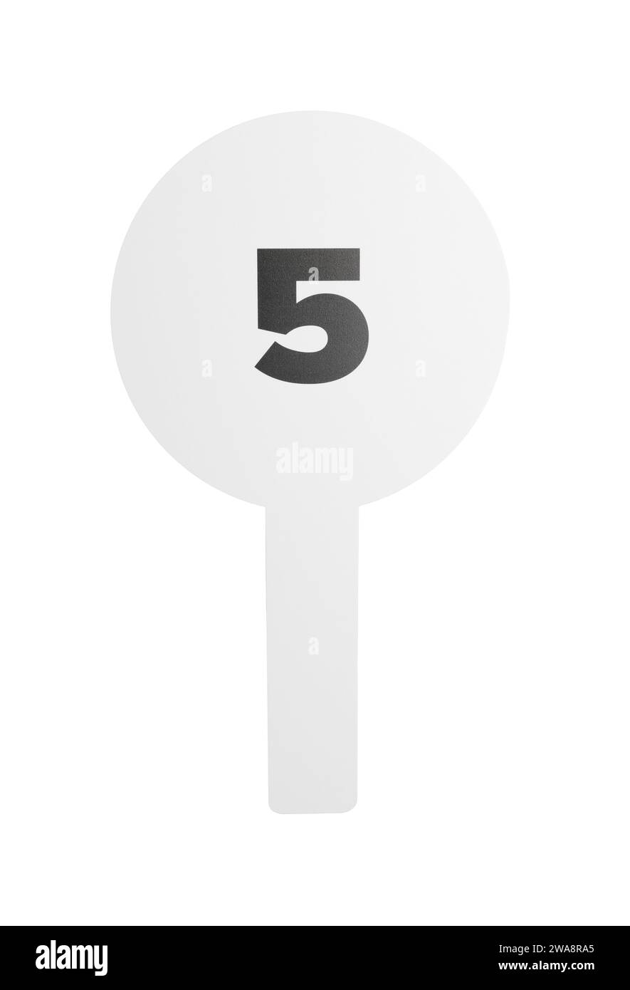 Auction paddle with number 5 isolated on white Stock Photo - Alamy
