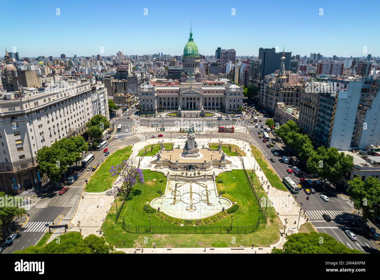 Beautiful aerial view of the Argentina flag waving, the Palace of the ...