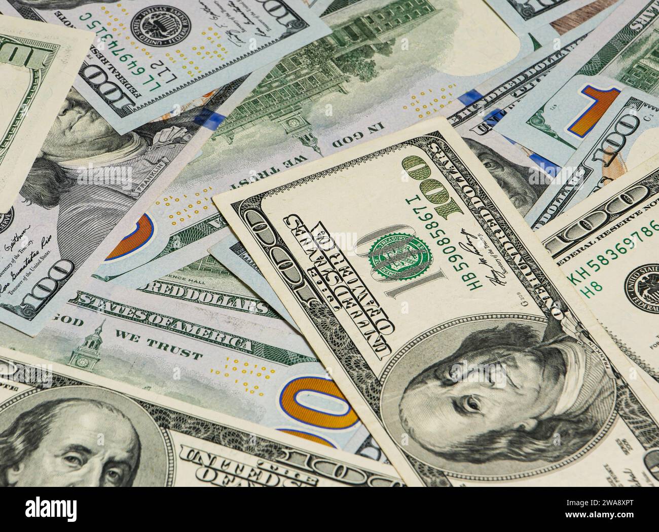Background of US dollar bills. Top view point. financial concept. Lots ...