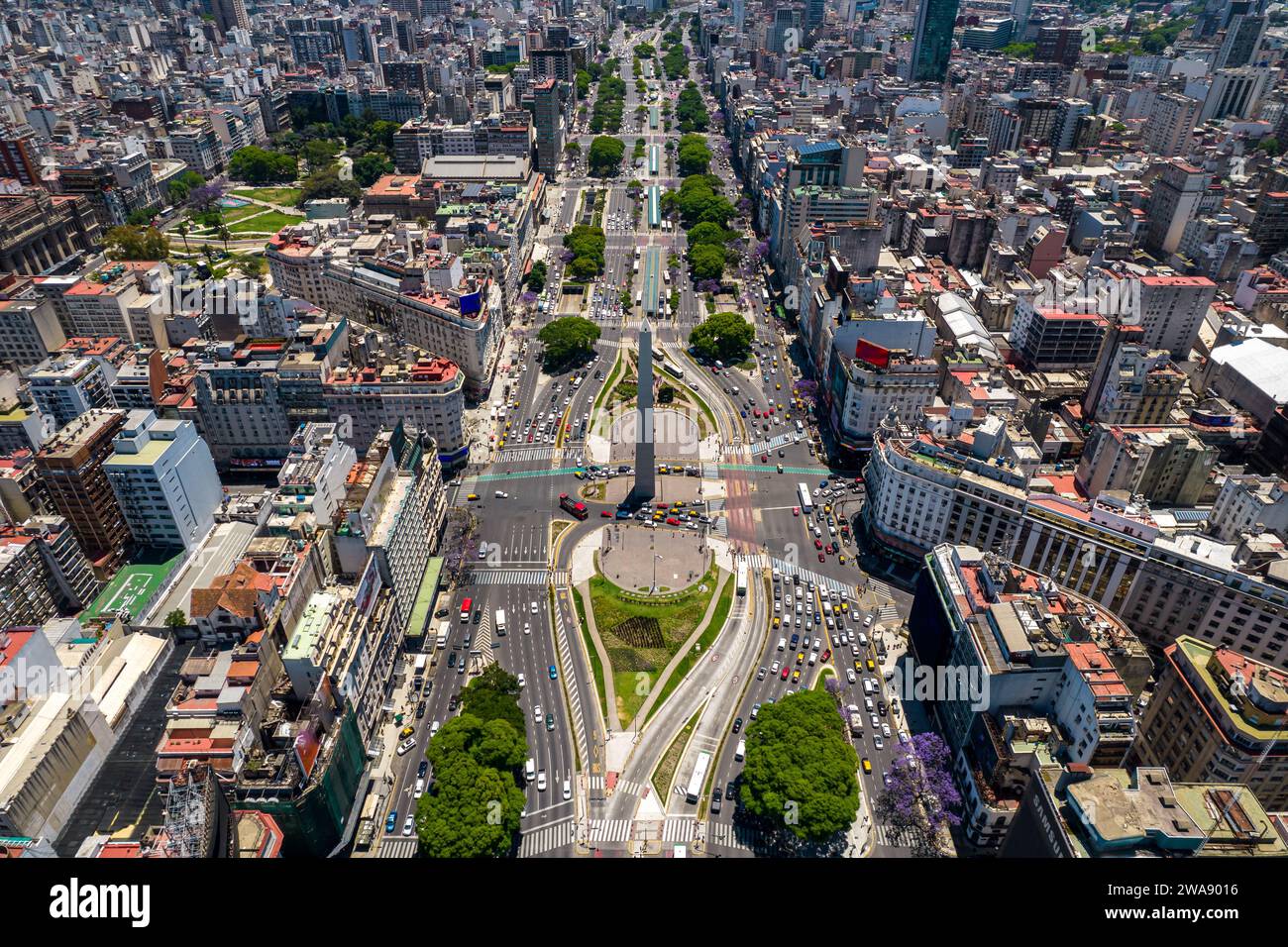 Beautiful aerial footage of the 9 of July avenue, the Republic plaza ...
