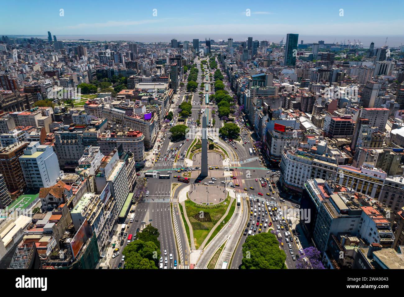 Beautiful aerial footage of the 9 of July avenue, the Republic plaza ...
