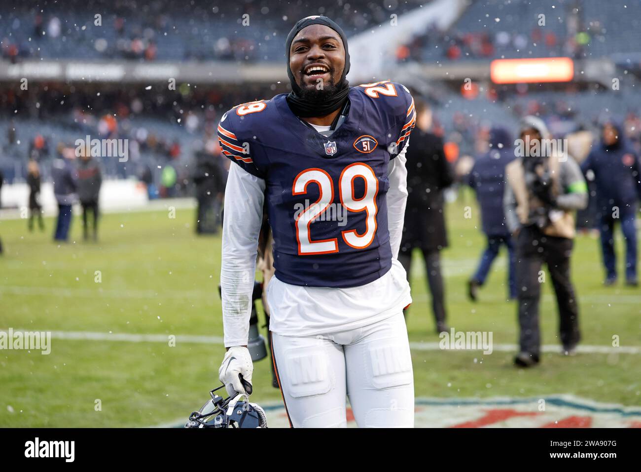Chicago Bears cornerback Tyrique Stevenson (29) walks off the field ...