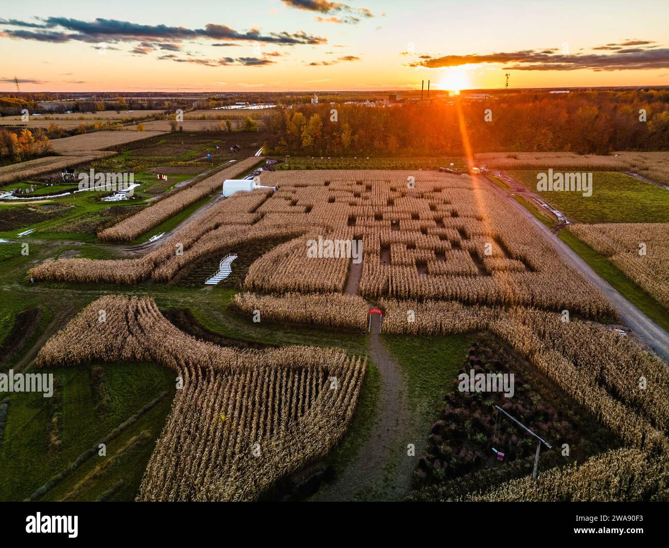 Quebec, Canada - Oct. 29 2023: Panorama aeriel photo of Corn field maze ...