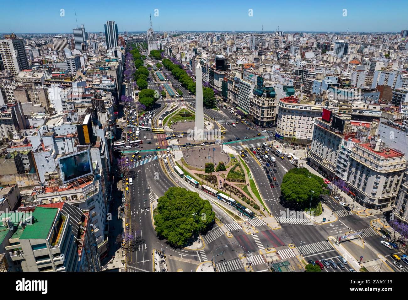 Beautiful aerial footage of the 9 of July avenue, the Republic plaza ...