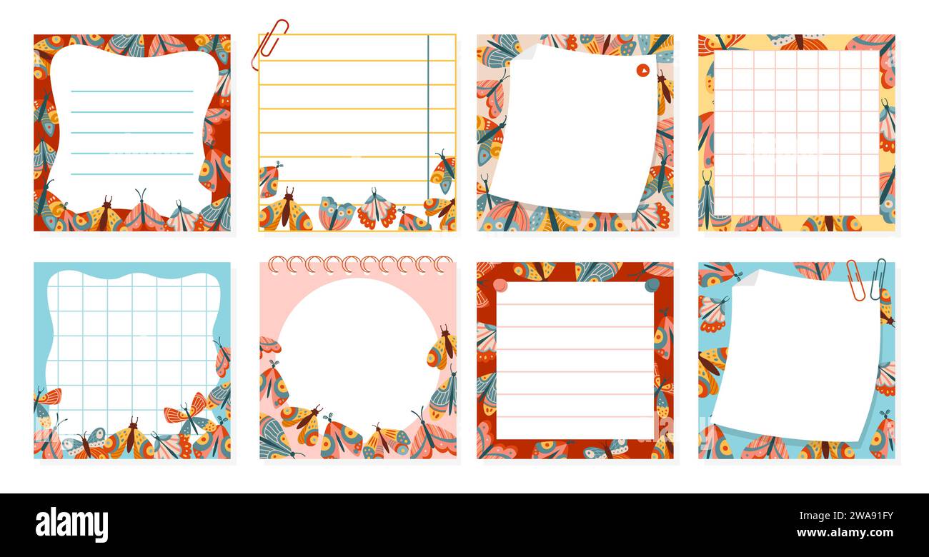 Paper sticky notes, Notepaper Sticker Notepads set with butterfly ...