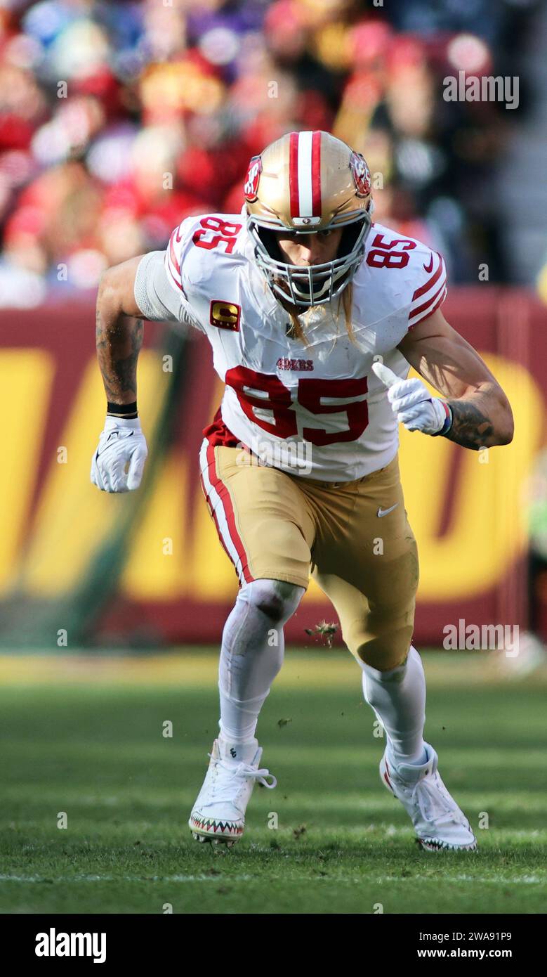 San Francisco 49ers tight end George Kittle (85) runs during an NFL ...
