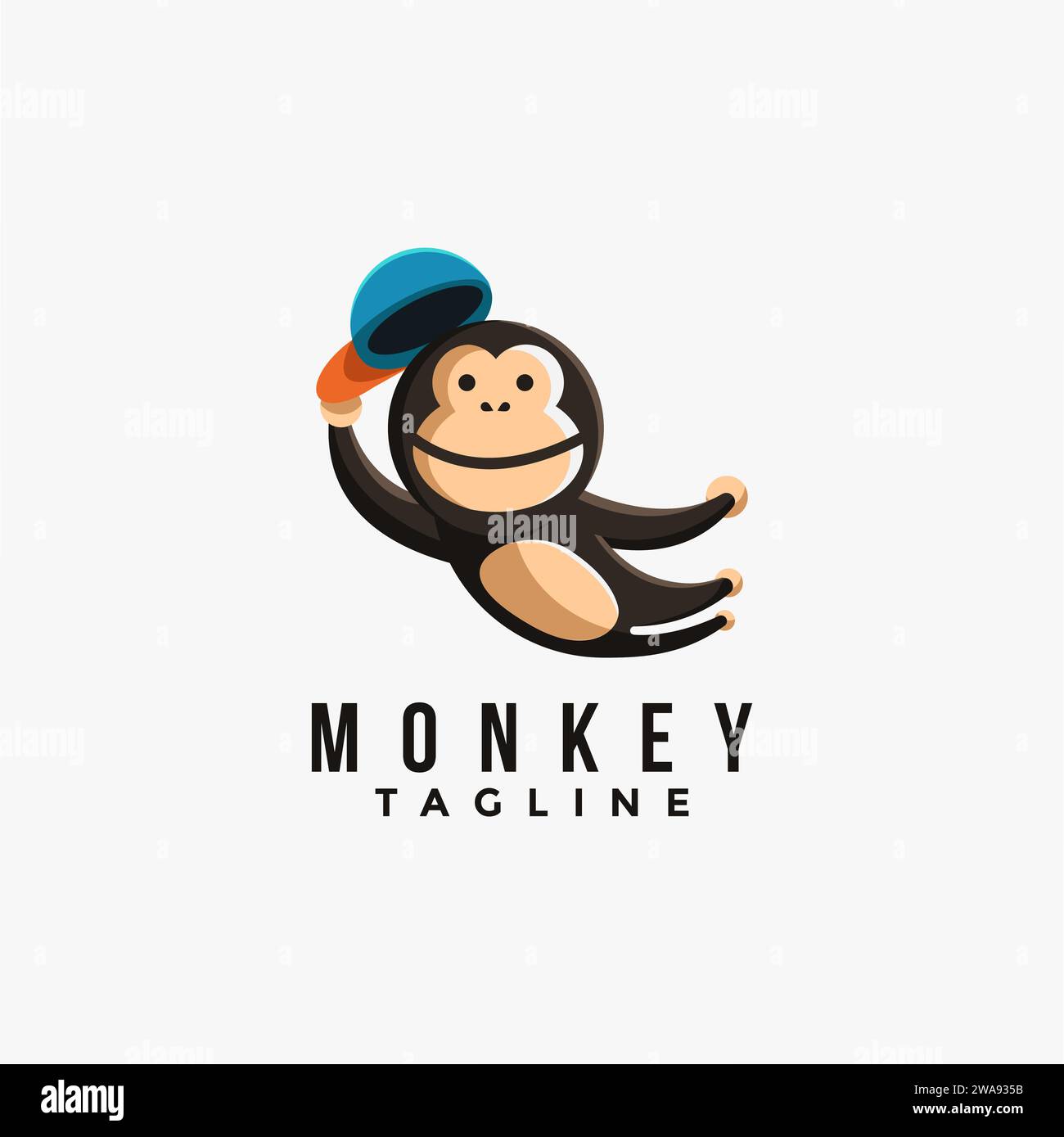 Mascot cartoon logo of jumping monkey / chimp / chimpanzee with hat on ...