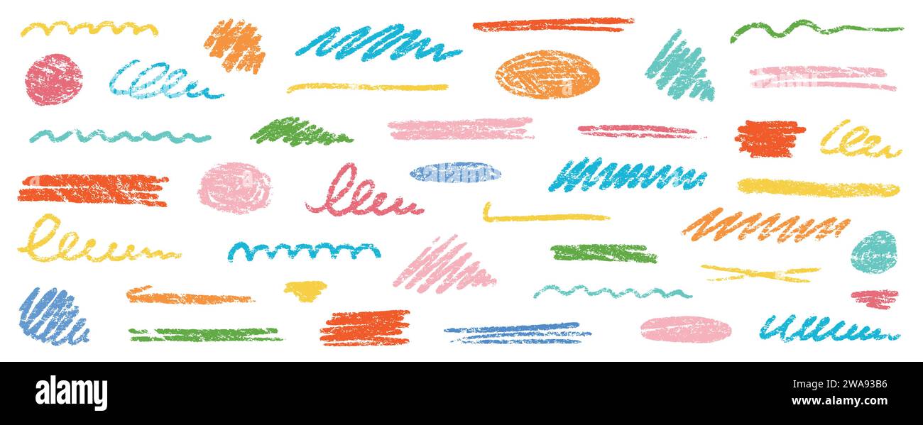 Crayon brush underline color stroke. Chalk kid highlight scribble ...