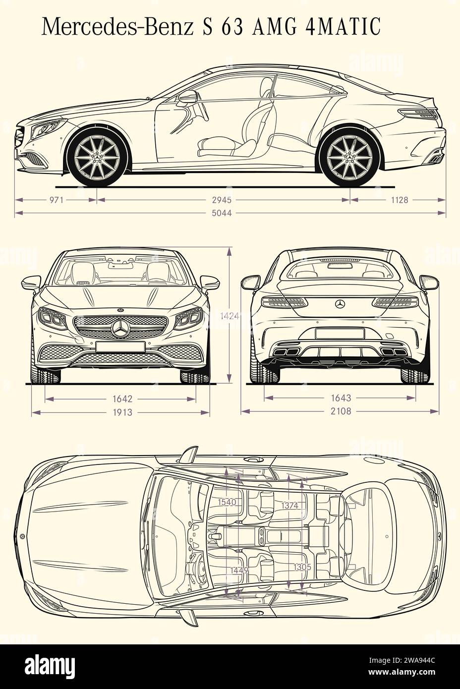 Mercedes Class S 63 AMG 4Matic Coupe 2014 car blueprint Stock Vector ...