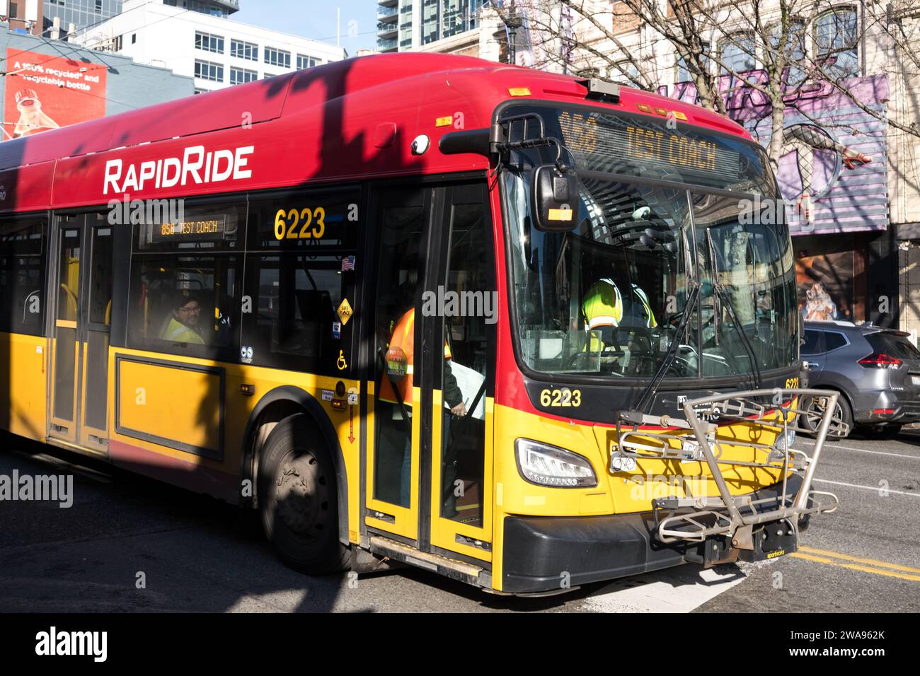 Seattle, USA. 20th Dec, 2023. Test Coach Rapid Ride Seattle Bus Stock ...