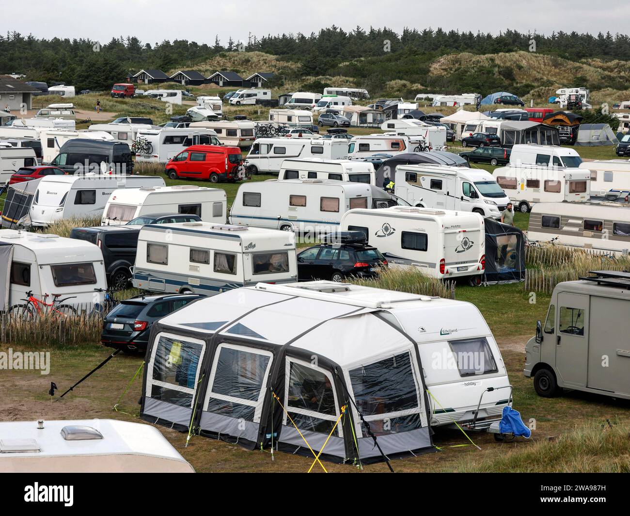 Motorhomes and caravans on a campsite, Vejers, Denmark, 16.07.2023 ...