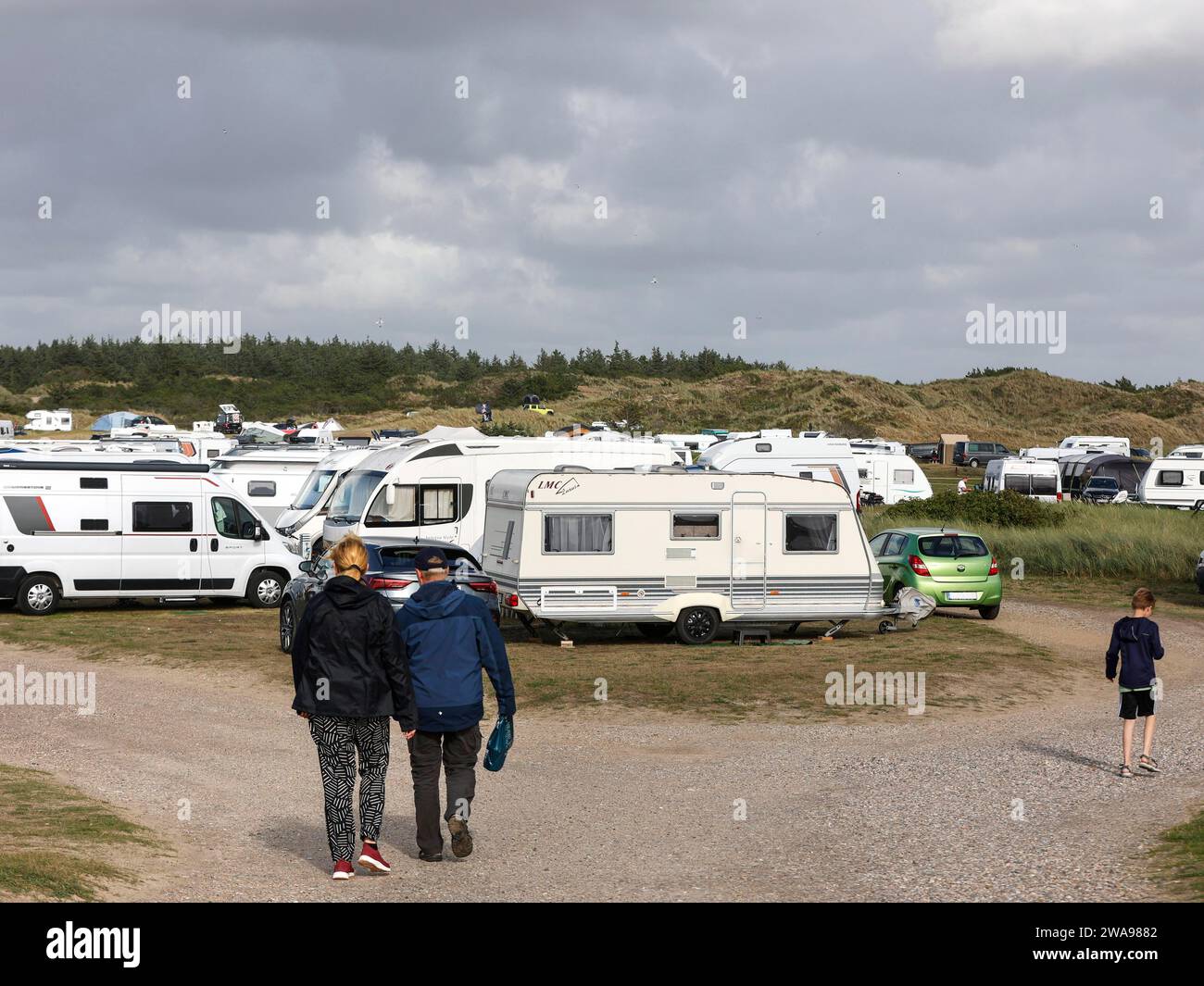 Motorhomes and caravans on a campsite, Vejers, Denmark, 16.07.2023 ...