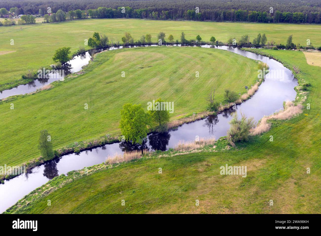 Aerial photo, natural course of the Spree, Mönchwinkel, 16 05 2023 ...