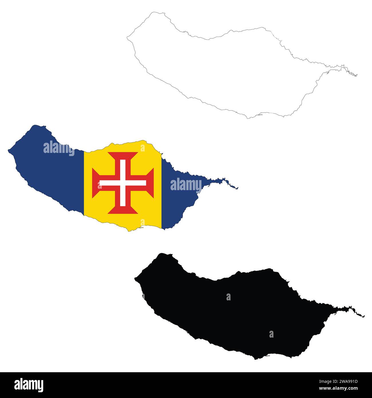Map of Madeira. Madeira Map. Flag of Madeira maps territory. Outline ...