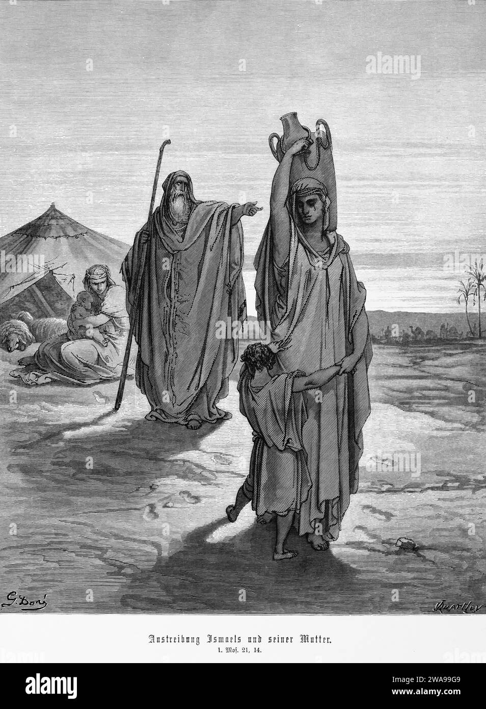 Bible, expulsion of Ishmael and his mother Hagar, Genesis, 21, 14, tent ...