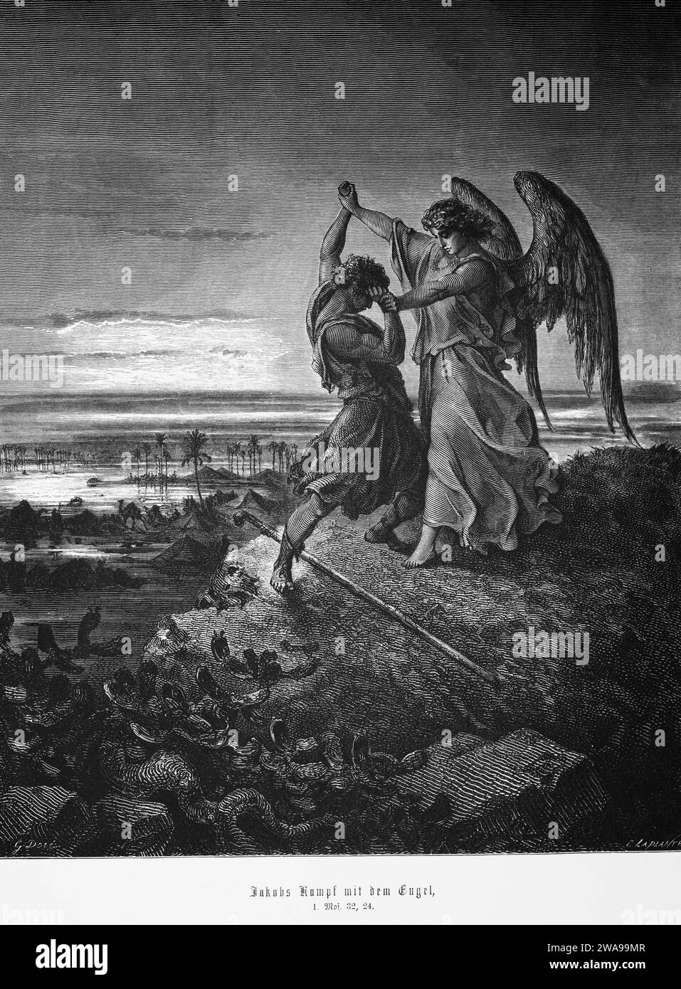 Bible, Jacob's battle with the angel, Genesis, 32, 24, Moses, Genesis ...