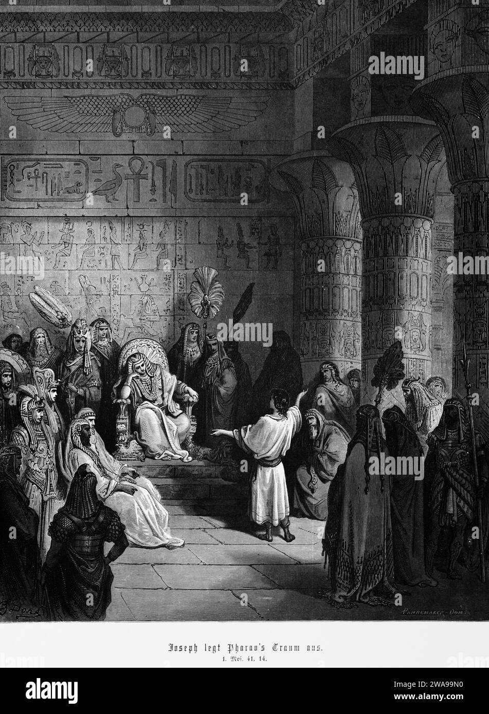 Bible, Joseph interprets Pharaoh's dream. Genesis 1, 41, 14, Moses, Old ...