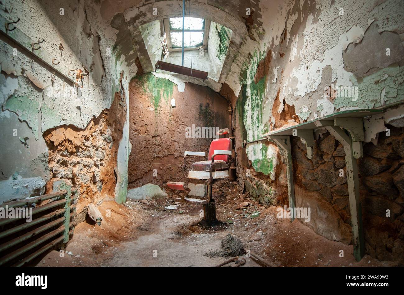 A Barber Chair In Empty Prison Cell at Eastern State Penitentiary ...