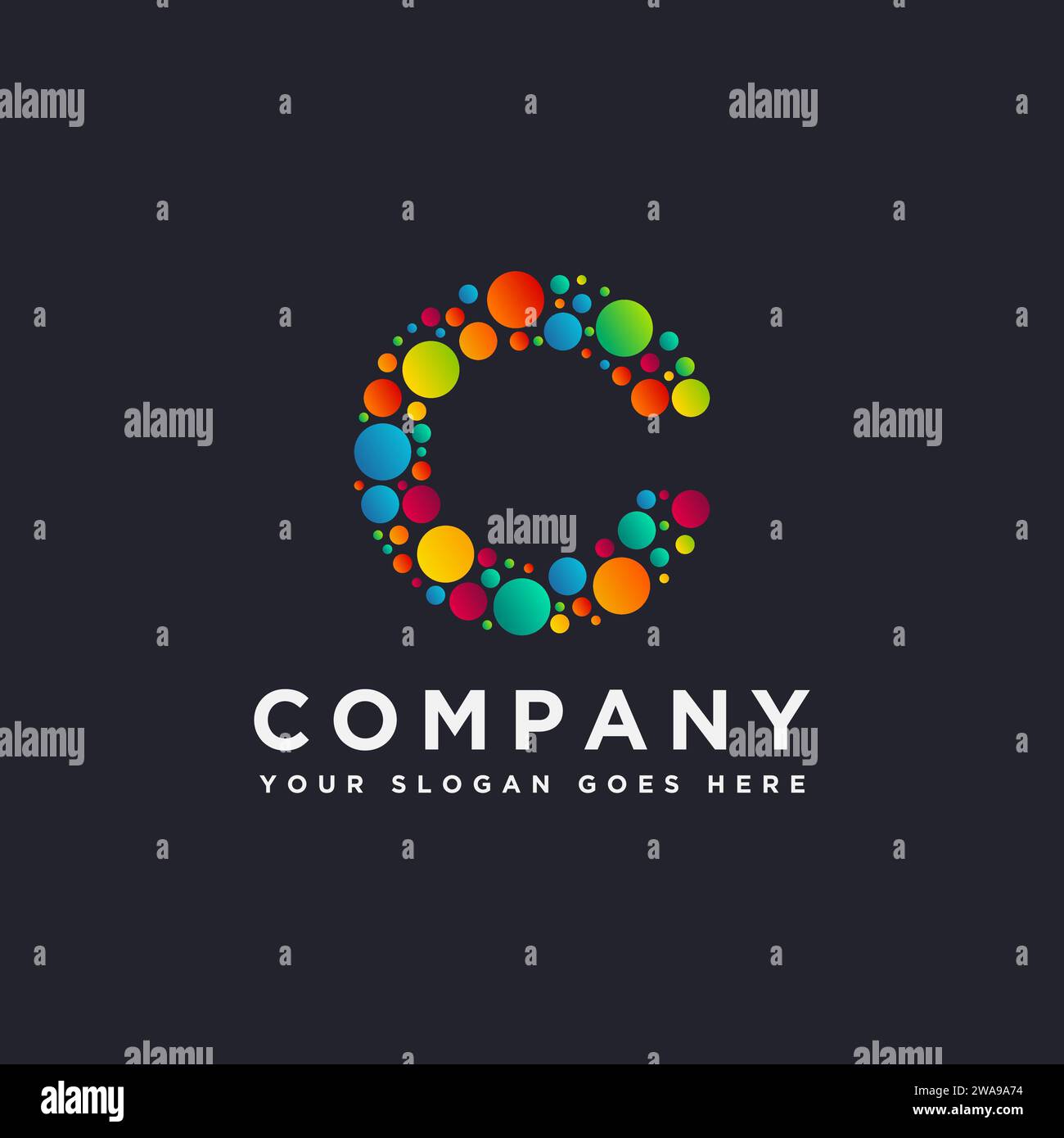 C letter for cosmos sphere logo icon vector template on dark background ...