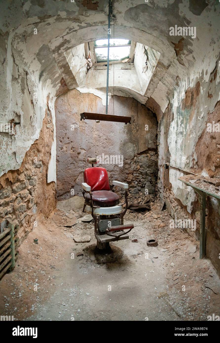 A Barber Chair In Empty Prison Cell at Eastern State Penitentiary ...