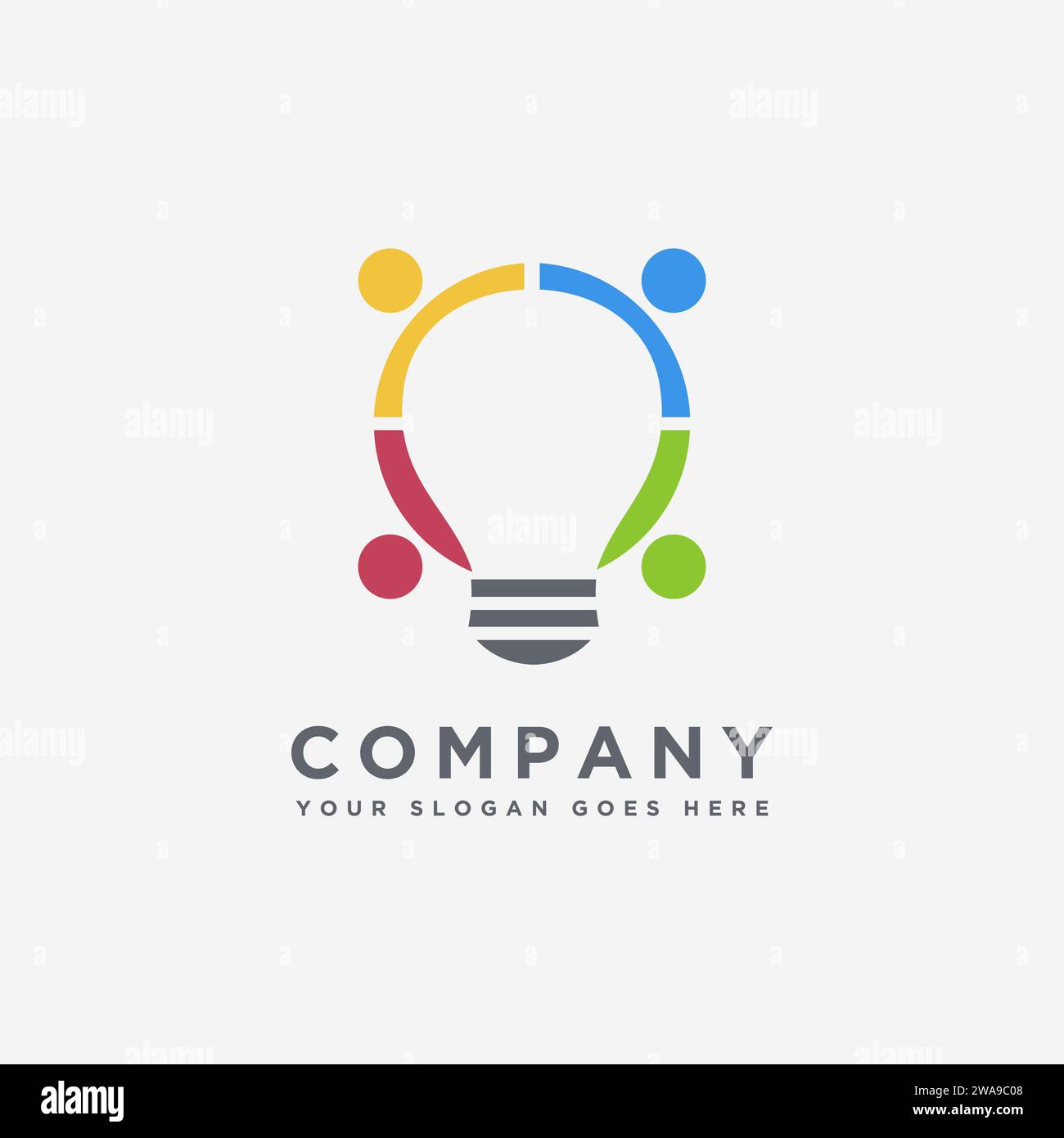 Creative logo of connection people and lighting bulb, sharing, link ...