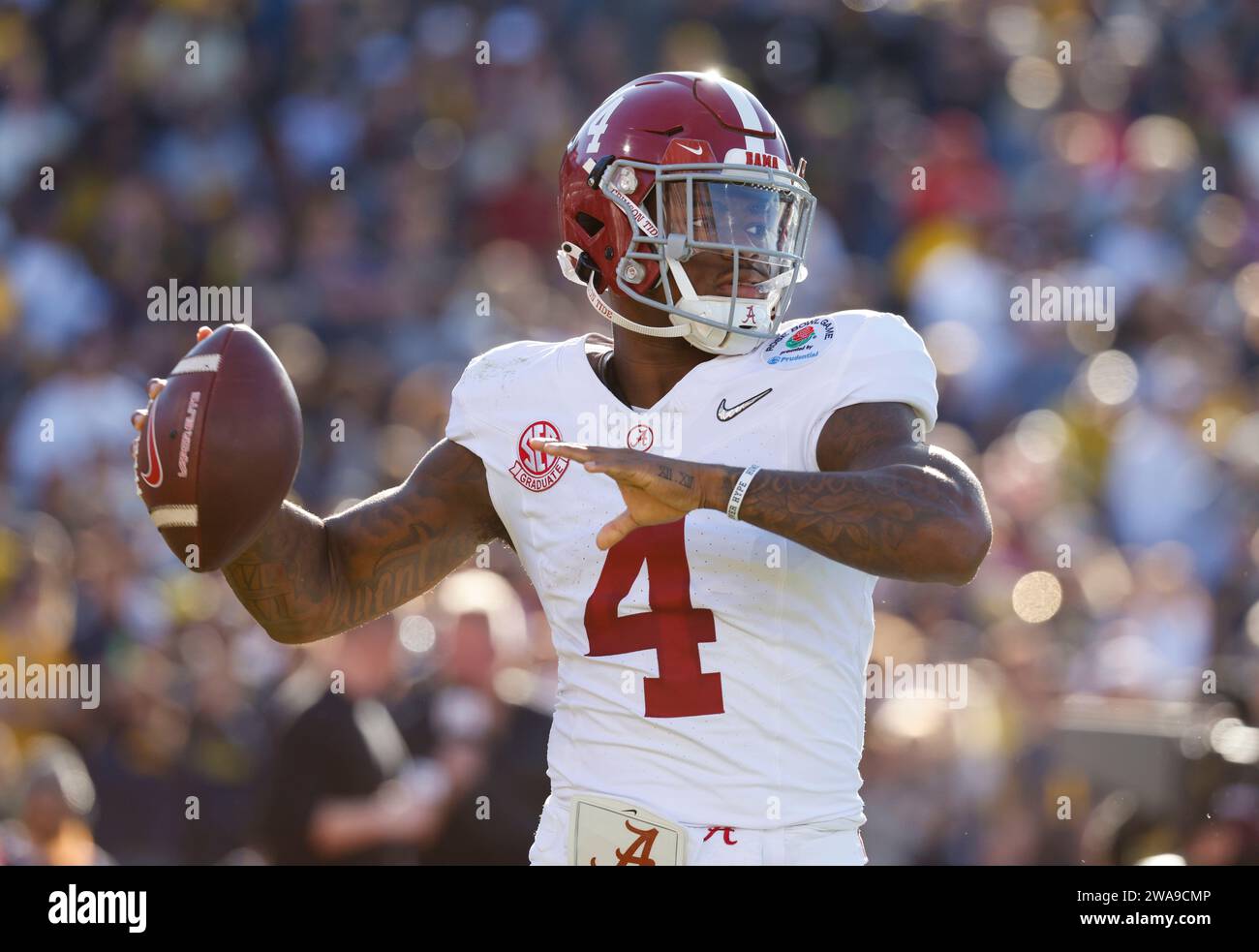 Pasadena, California, USA. 01st Jan, 2024. Alabama Crimson Tide quarterback Jalen Milroe (4) in ...