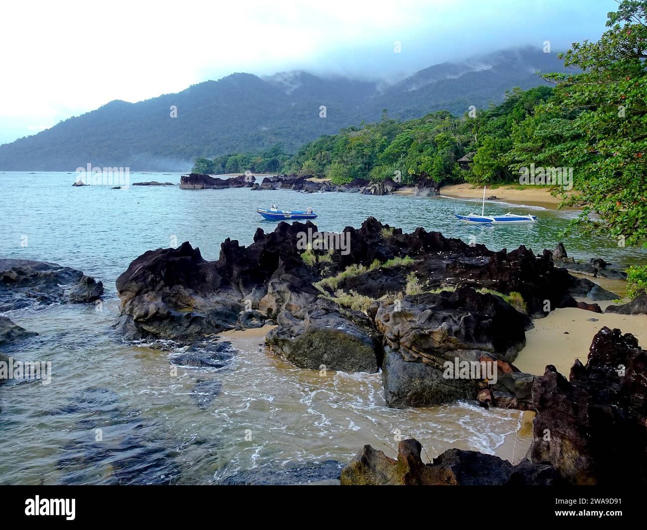 Rocky Beach on Antongil Bay, near Masoala Forest Lodge on the Masoala ...