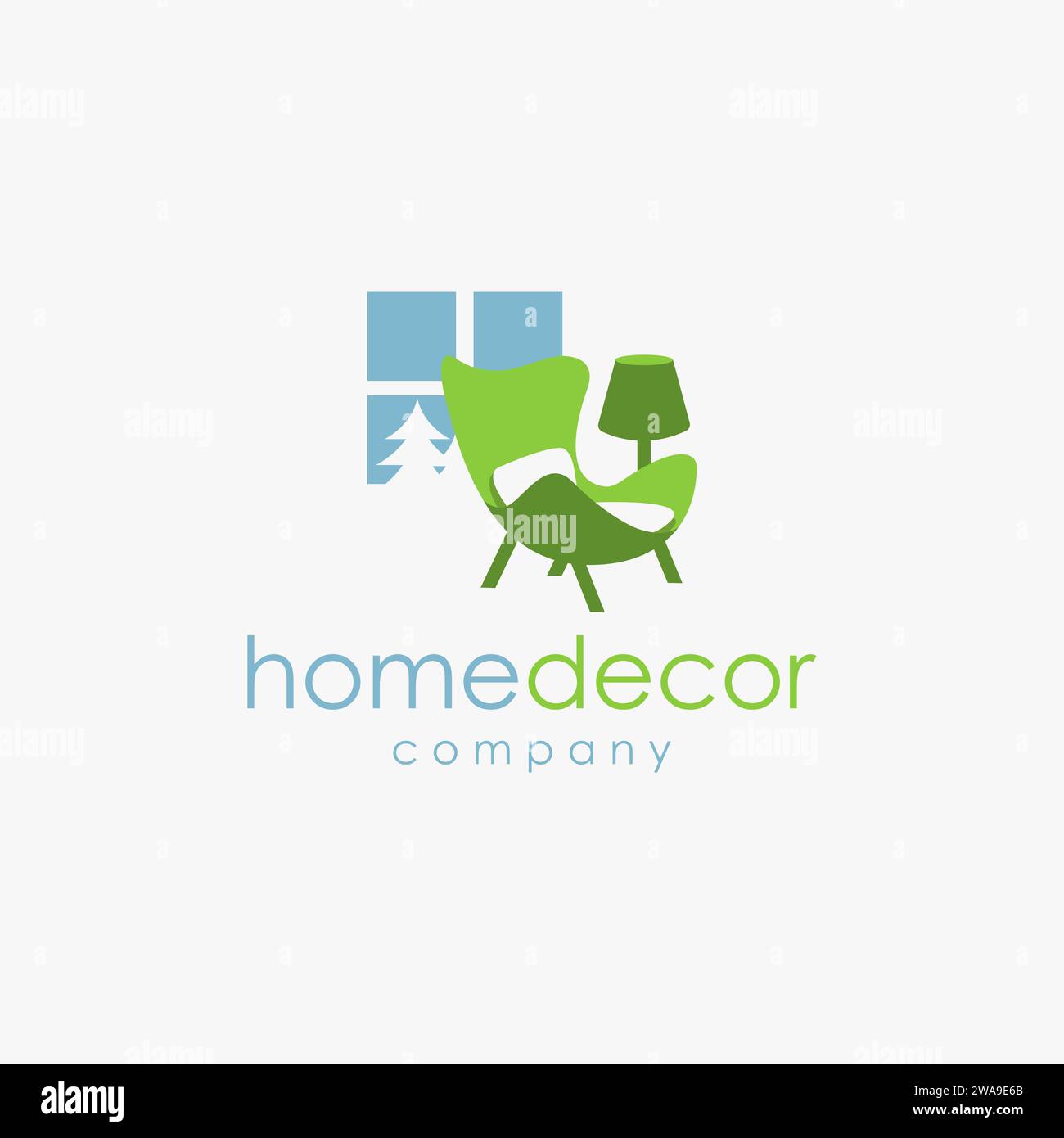 Standing lamp, chair and window. Home decoration logo icon vector ...
