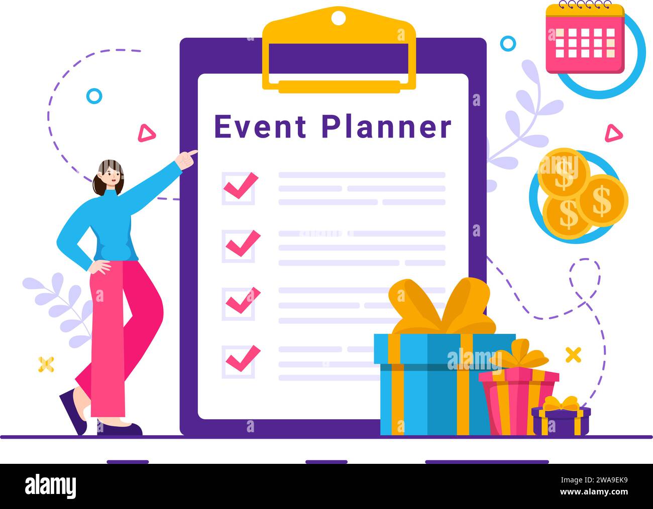 Event Planner Vector Illustration with Planning Schedule, Time ...