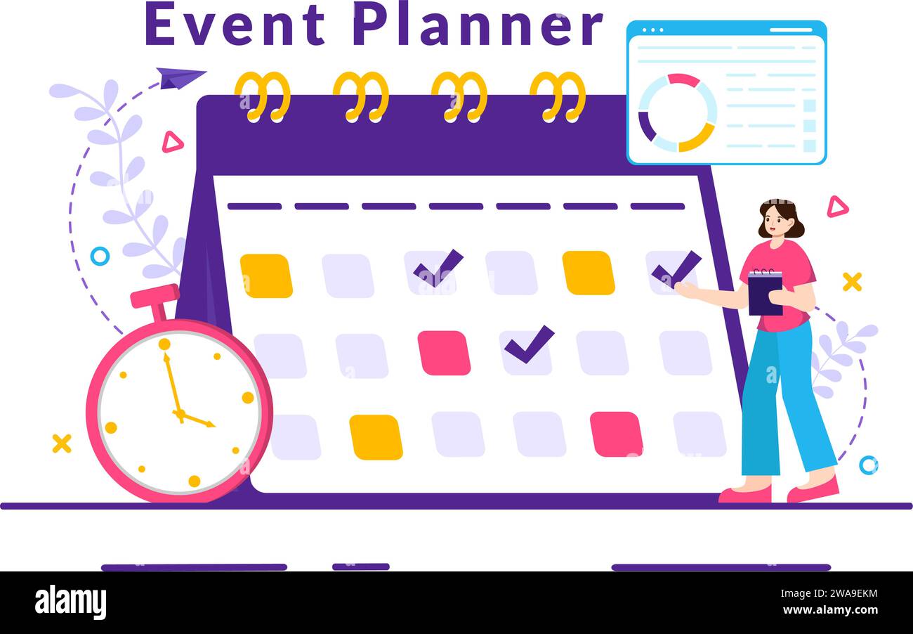 Event Planner Vector Illustration with Planning Schedule, Time ...