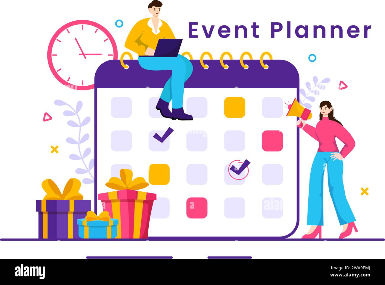 Event Planner Vector Illustration with Planning Schedule, Time ...