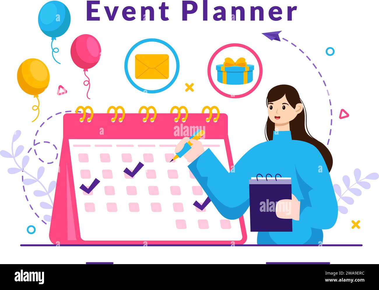 Event Planner Vector Illustration with Planning Schedule, Time ...