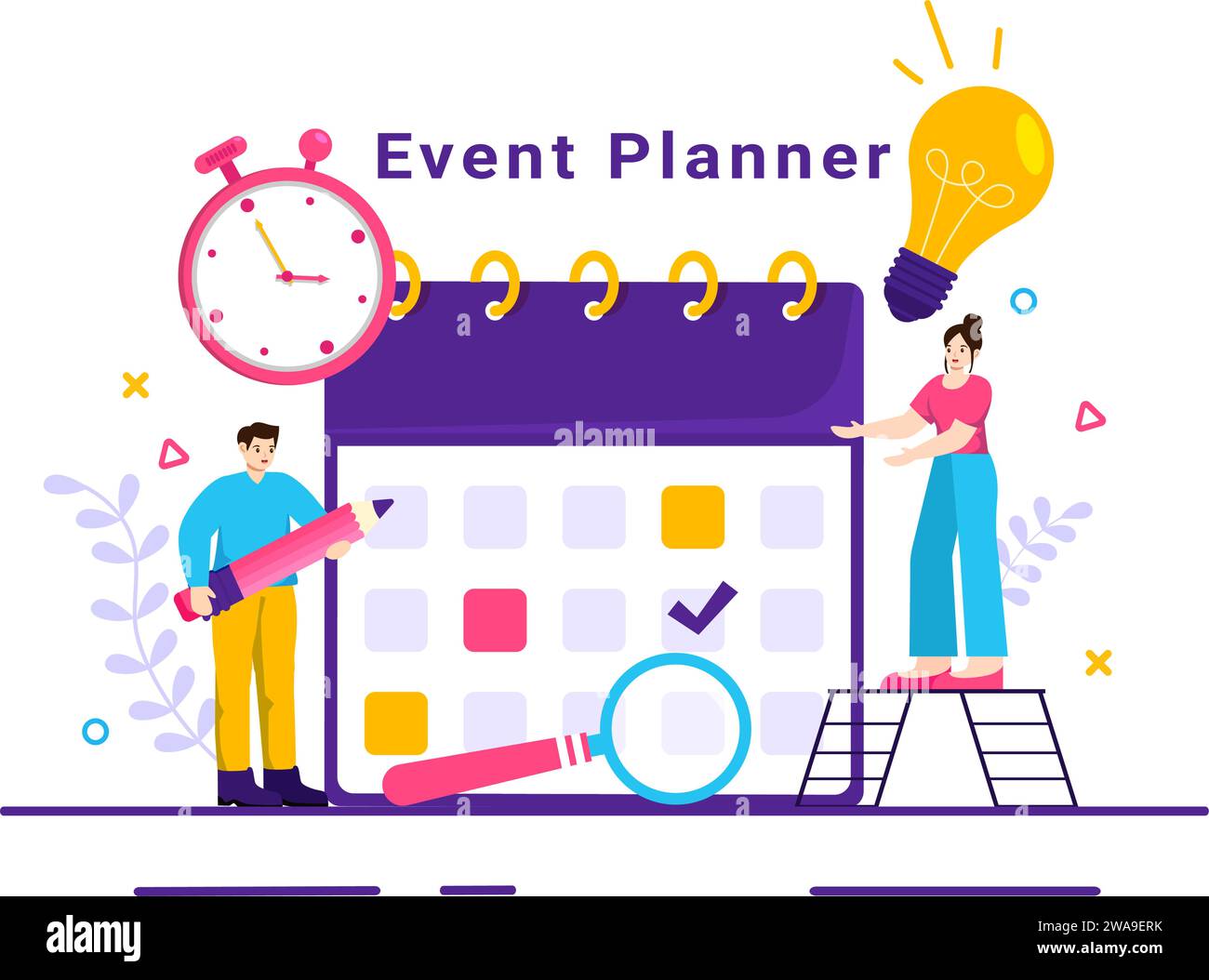 Event Planner Vector Illustration with Planning Schedule, Time ...