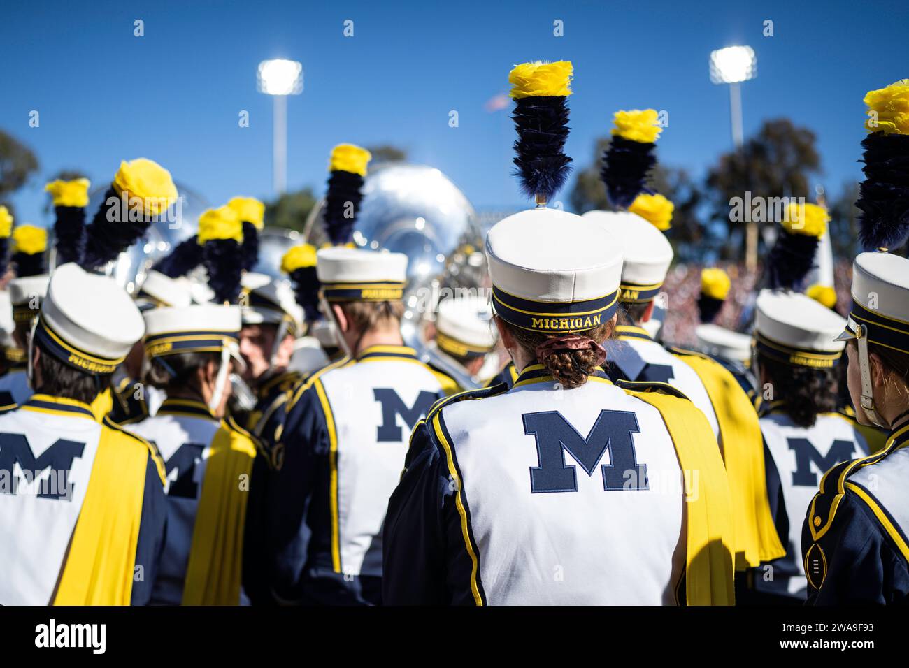 Michigan Wolverines band during the CFP Semifinal at the Rose Bowl Game against the Alabama ...