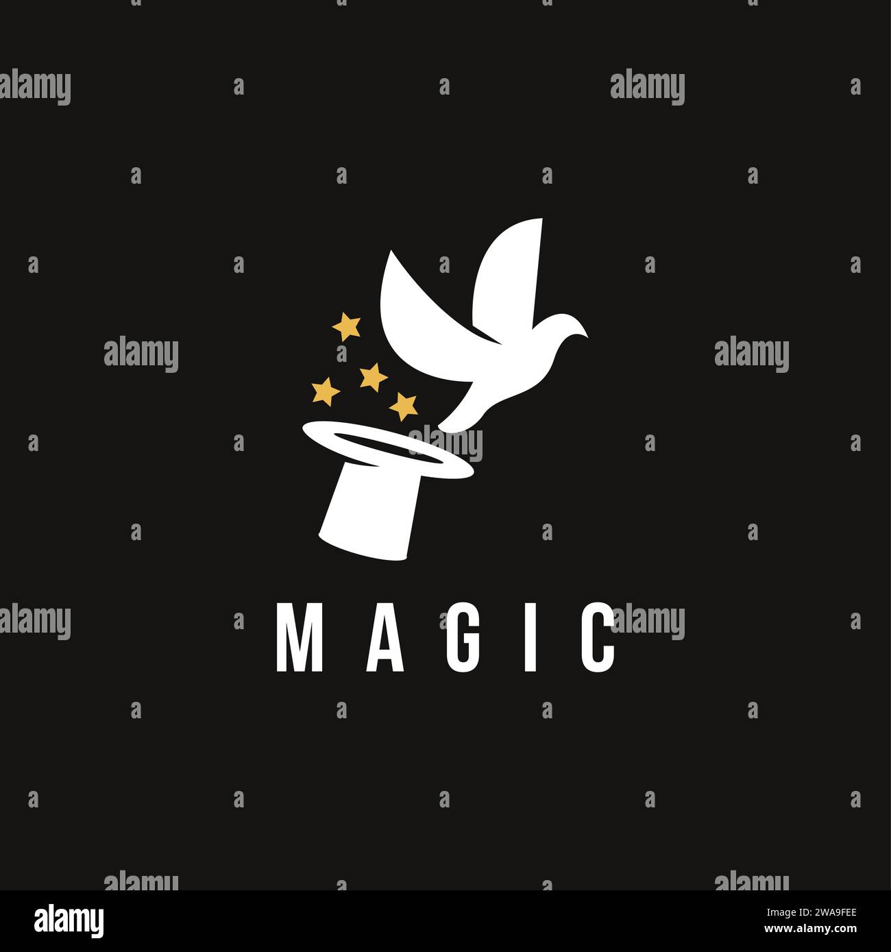 Minimalist Magic Show Performance logo, magic hat and pigeon dove logo ...