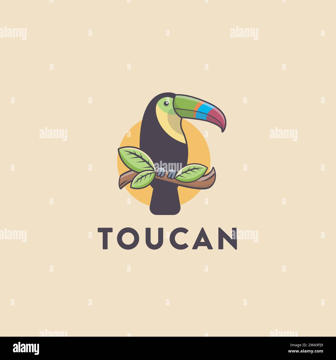 fun colorful toucan logo mascot cartoon vector illustration on light ...